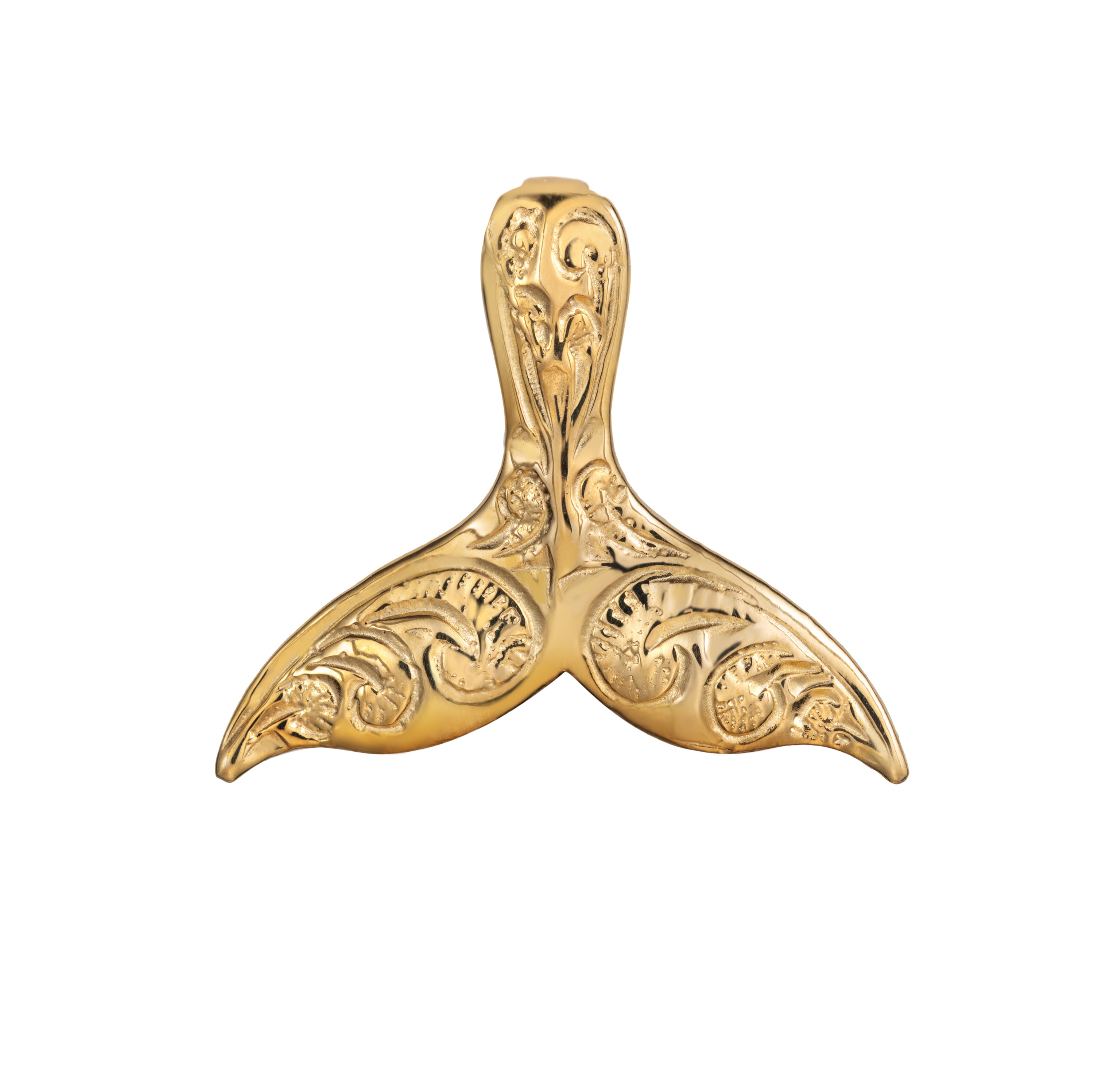 14K Solid Yellow Gold Hawaiian Heirloom Scroll Whale Tail Pendant Char ...